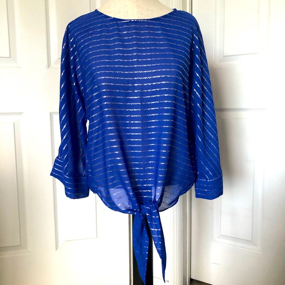 Chico's | Tops | Chicos Blue Silver Striped Tie Front Blouse | Poshmark